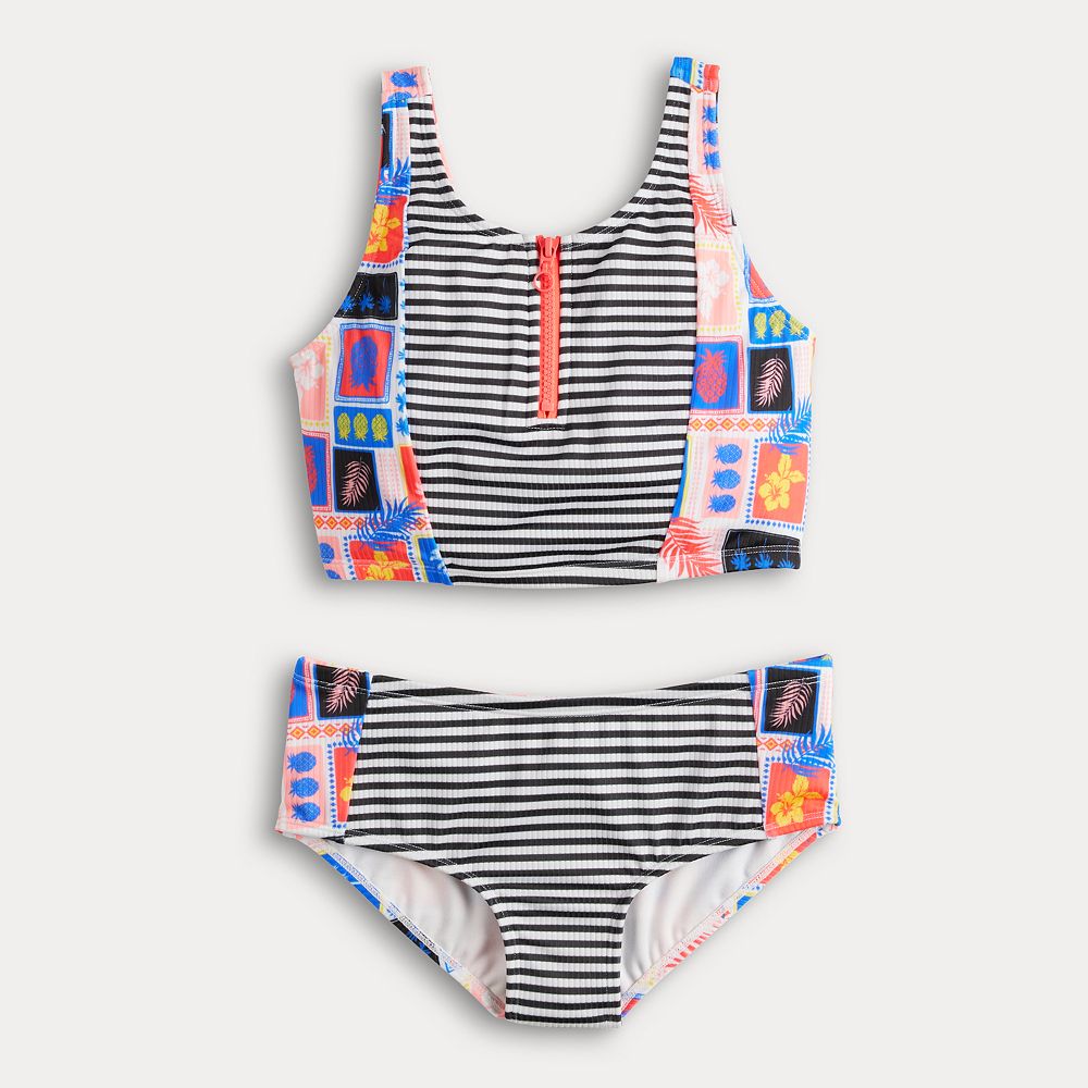 Girls 7-16 Limited Too Front Zipper Rib Tankini Two-Piece Swim Set