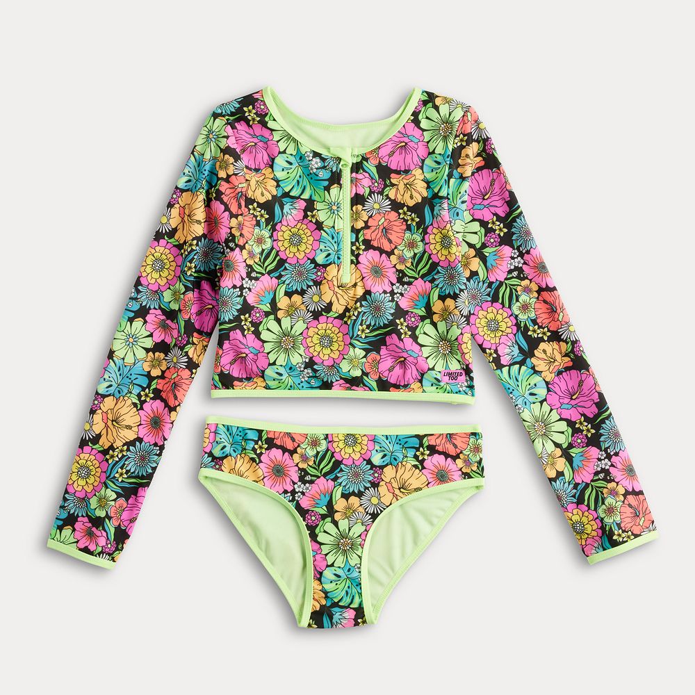 Girls 7-16 Limited Too Long Sleeve Crop Rashguard Two-Piece Swim Set