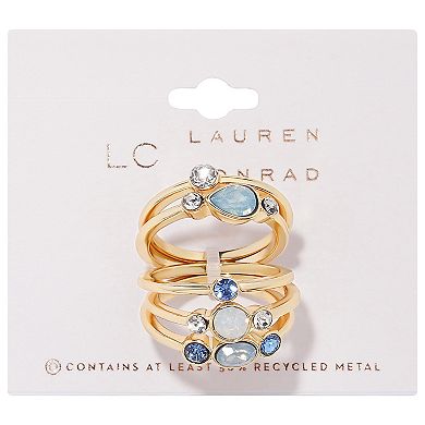 LC Lauren Conrad 5-Piece Gold Tone Multi-Blue & Clear Stone Ring Set