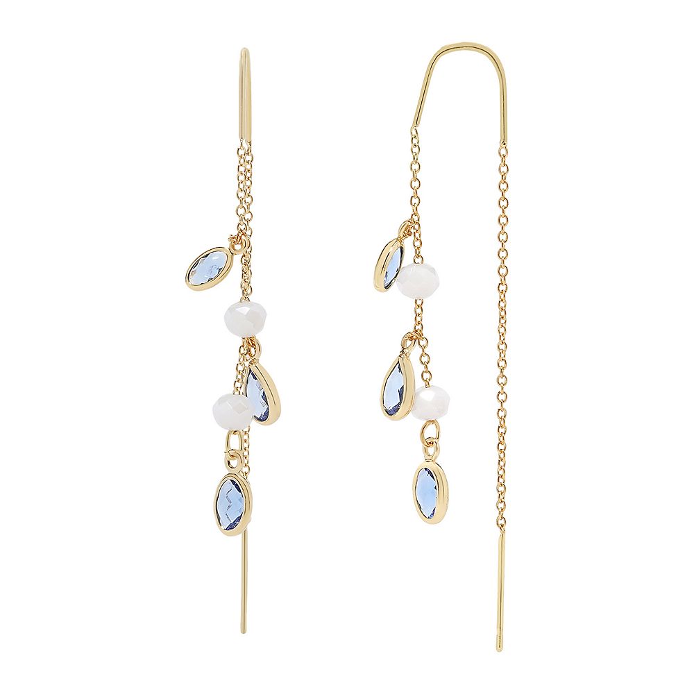 LC Lauren Conrad Gold Tone Threader Blue Stone Linear Earrings