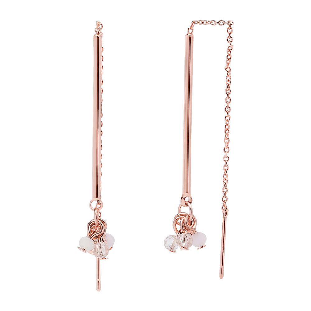 LC Lauren Conrad Rose Gold Tone Bar Pink Beaded Threader Drop Earrings