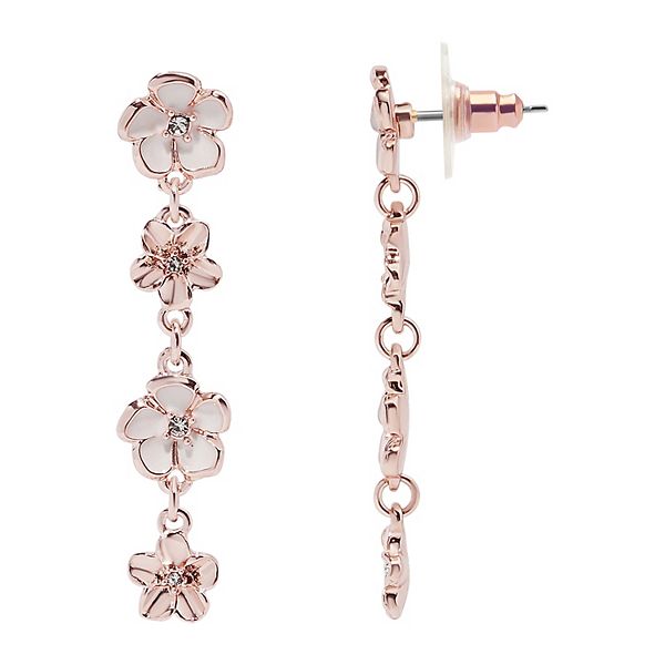 LC Lauren Conrad Rose Gold Tone White Flowers Linear Drop Earrings LC Lauren Conrad Rose Gold Tone White Flowers Linear Drop Earrings