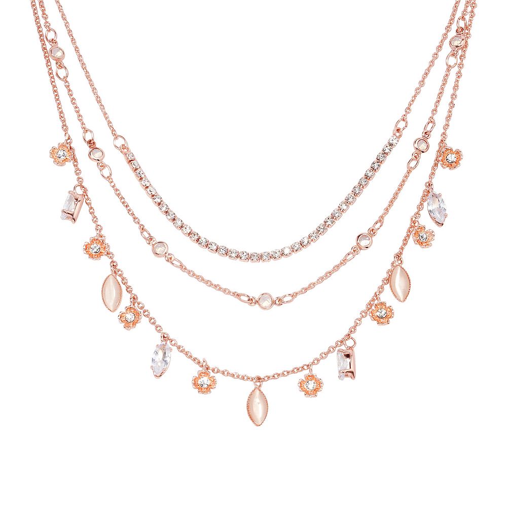 LC Lauren Conrad Rose Gold Tone Crystal Charms Triple-Strand Necklace