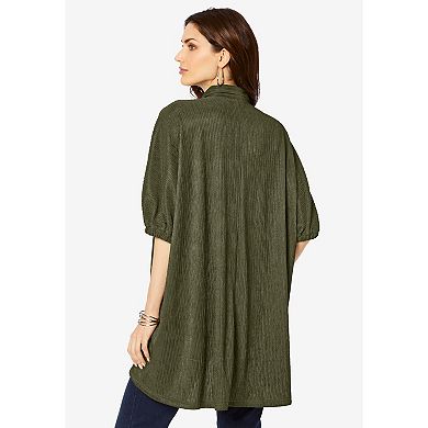 Roaman's Women's Plus Size Button-Down Textured Knit Tunic.