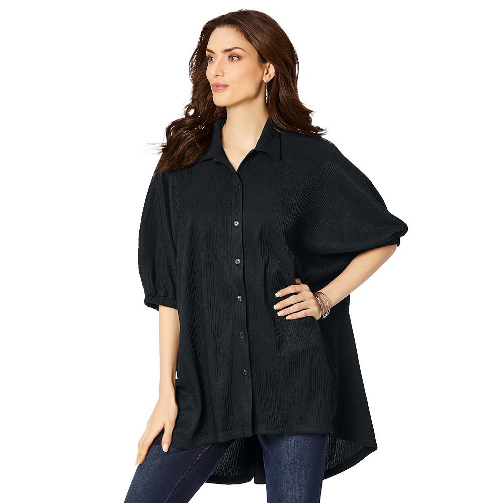 Roaman's Women's Plus Size Button-Down Textured Knit Tunic.