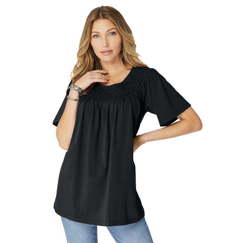 Roaman's Women's Plus Size Smocked Tee