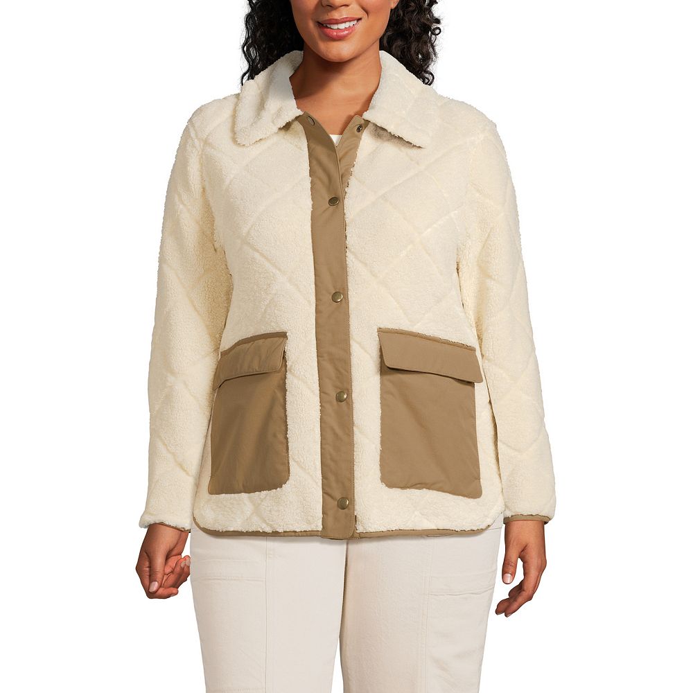 Plus Size Lands' End Quilted Fleece Button Front Jacket