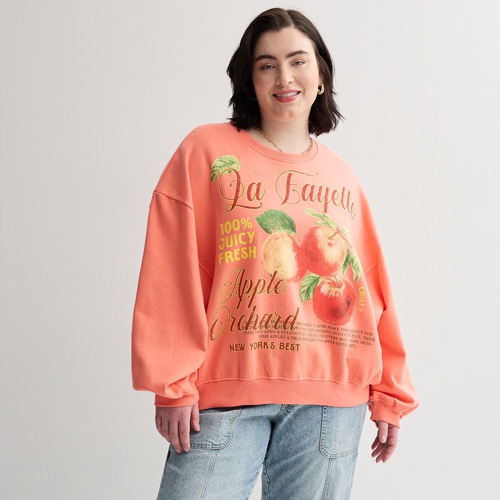 Juniors' Plus Size Threads of Luxx La Fayette Apple Orchard Fleece Pullover