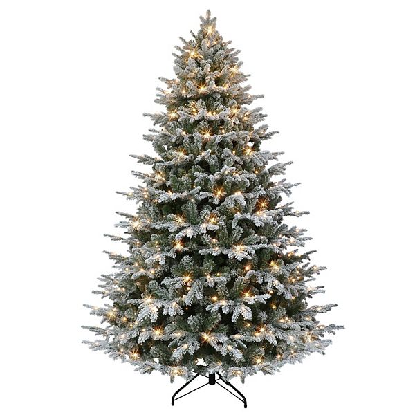 PULEO INTERNATIONAL 7.5' Pre-Lit Flocked Alaskan Winter Fir Tree