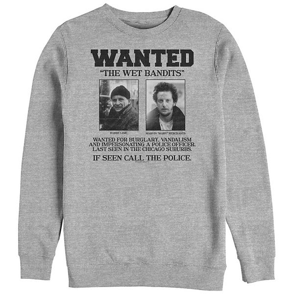 Men's Home Alone The Wet Bandits Wanted Sign Graphic Fleece