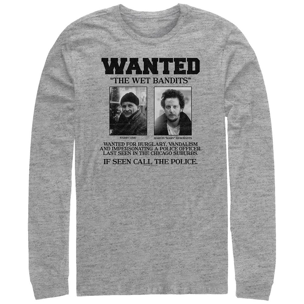 Men's Home Alone The Wet Bandits Wanted Sign Long Sleeve Graphic Tee