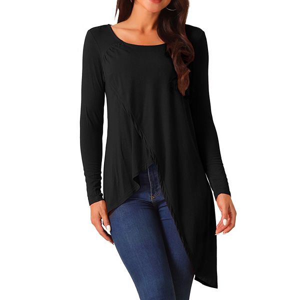 Women's High Low Tops Long Sleeve Irregular Hem Casual Blouse Tops