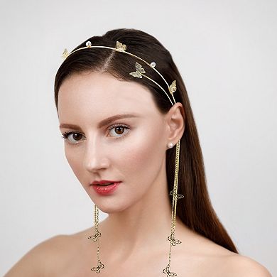 Gold Tone Tassel Butterfly Headpiece Head Chain, Fairy Headpiece Hair ...