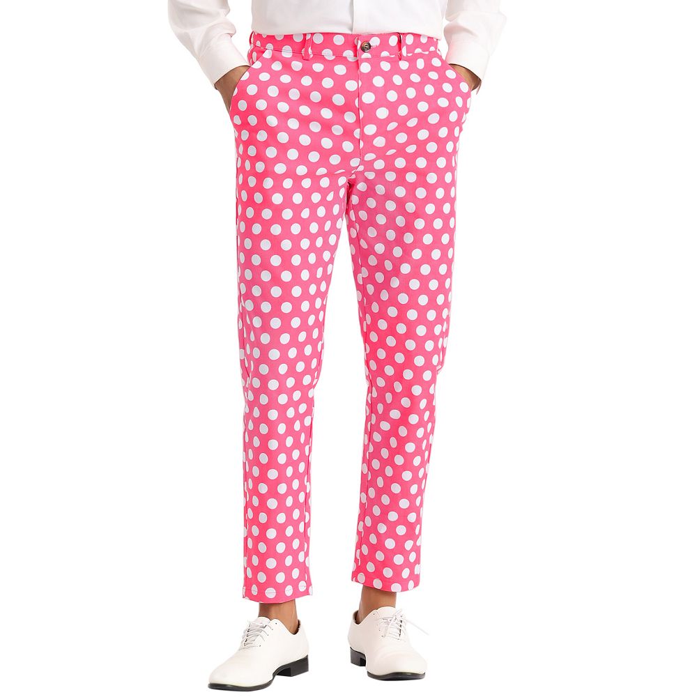 Polka Dot Pants for Men's Dots Pattern Straight Leg Formal Dress Pants