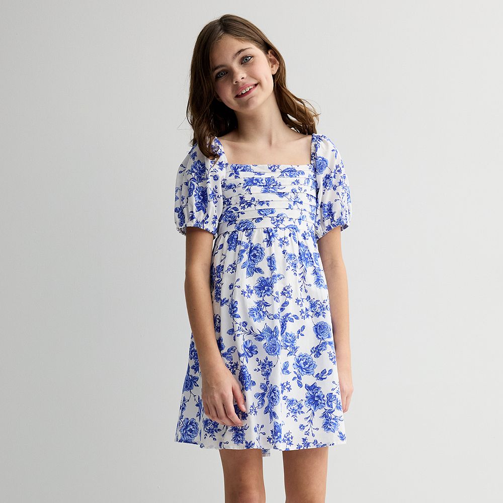 Girls' 7-16 Trixxi Pleated Puff Sleeve Dress with Hair Bow