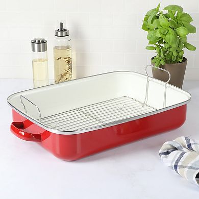 Martha Stewart Thayer 18 In. Enameled Steel Roasting Pan with Wire Rack