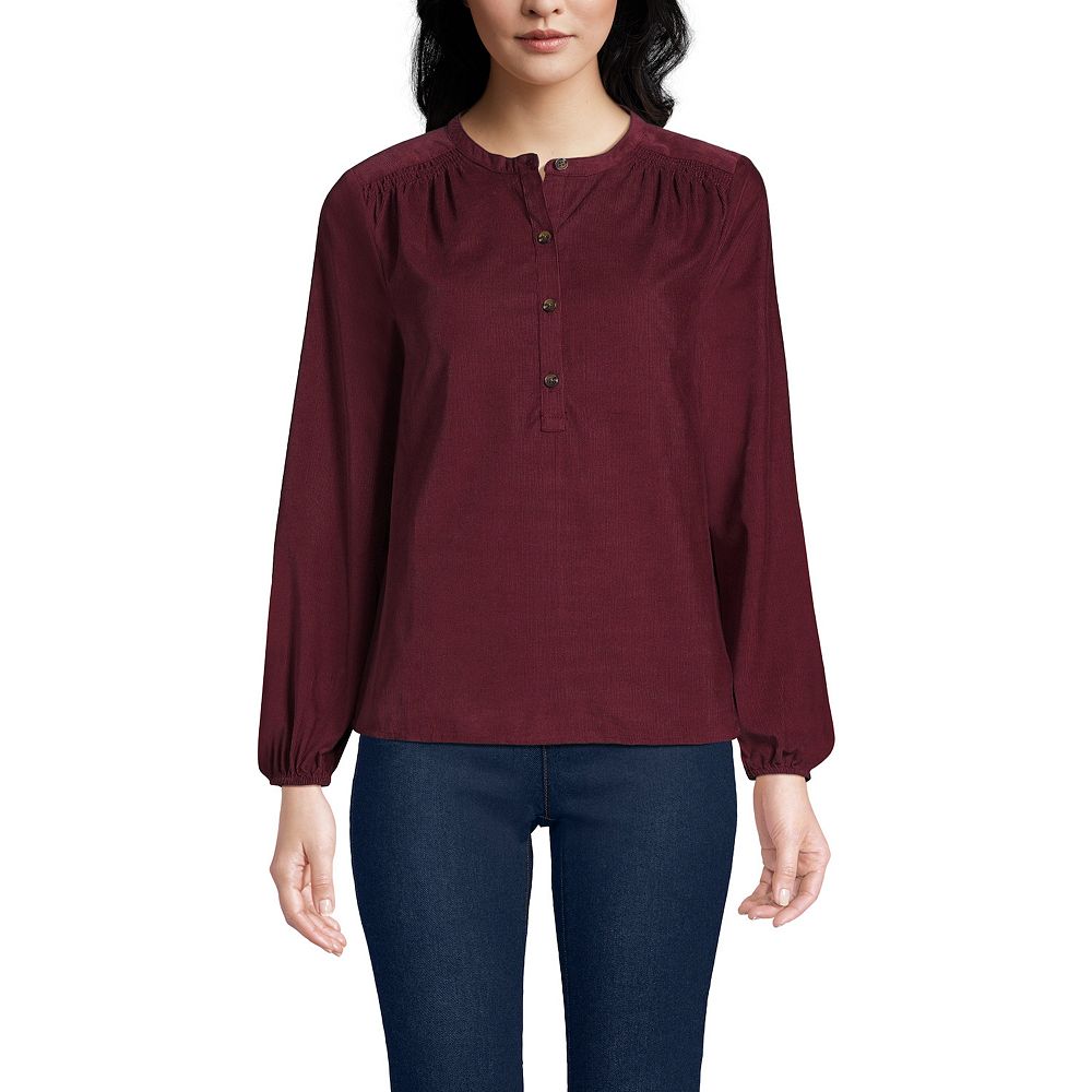 Women's Lands' End Pinwale Cord Smocked Popover Shirt