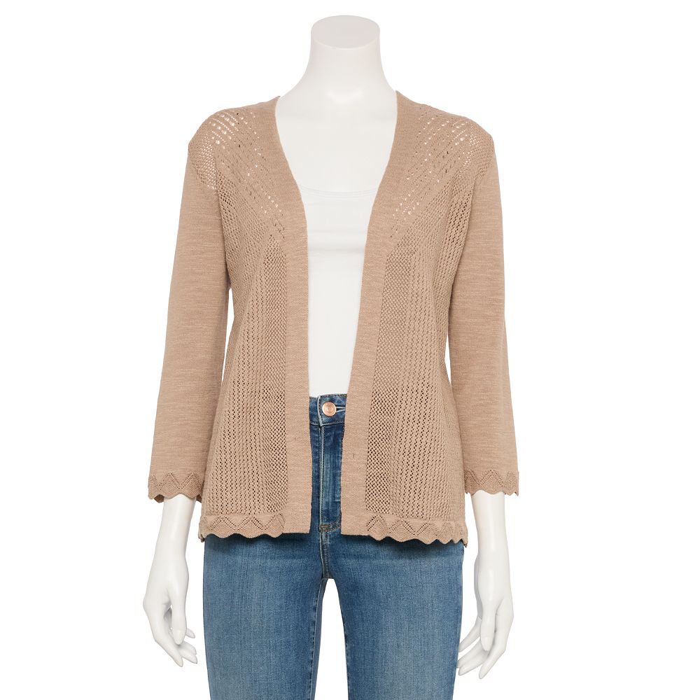 Women's Croft & Barrow® Pointelle Knit Open-Front Cardigan