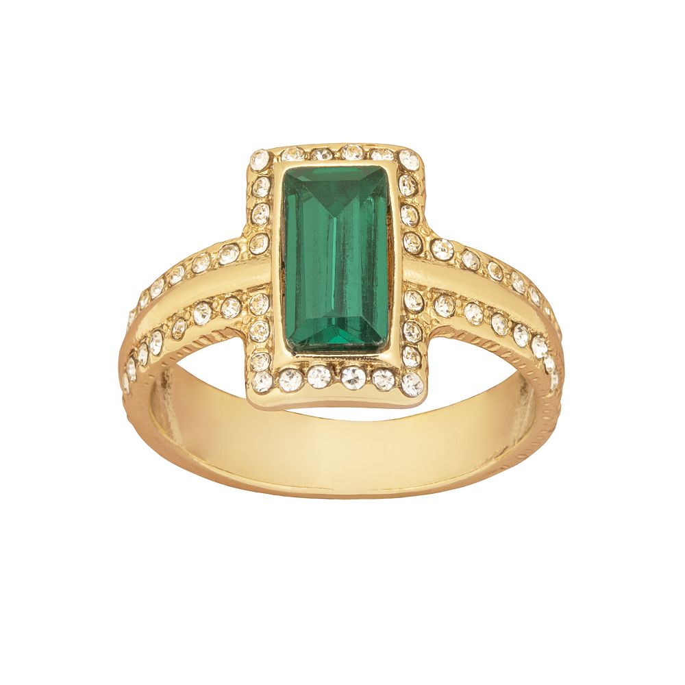 Emberly Green Glass Stone & Crystal Frame Ring