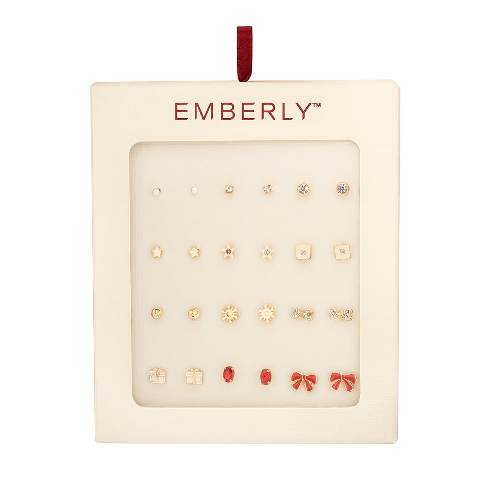 Emberly Gold Tone Gifting Icons Stud Earrings 12 Pack Set