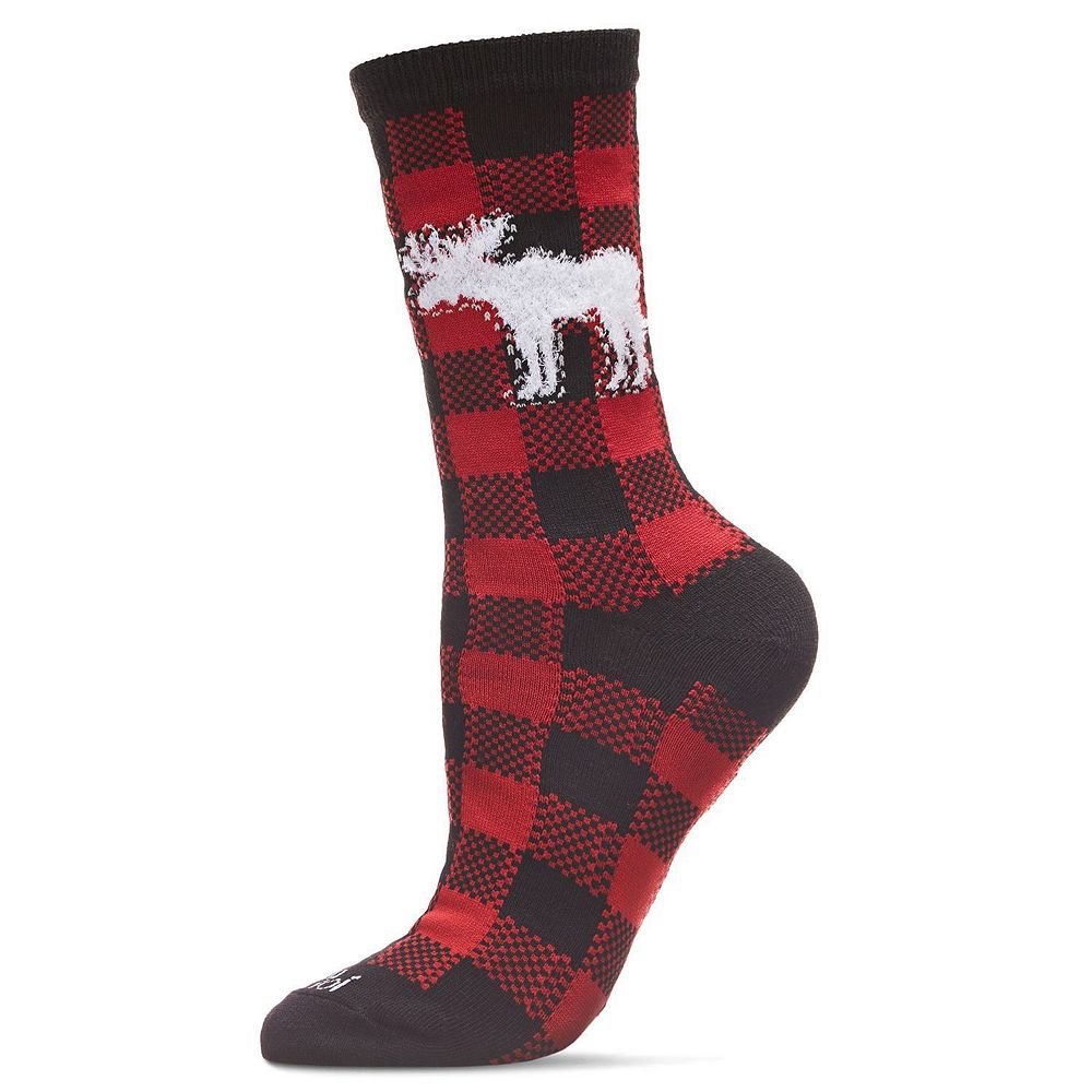 Buffalo Plaid Moose Holiday Crew Socks