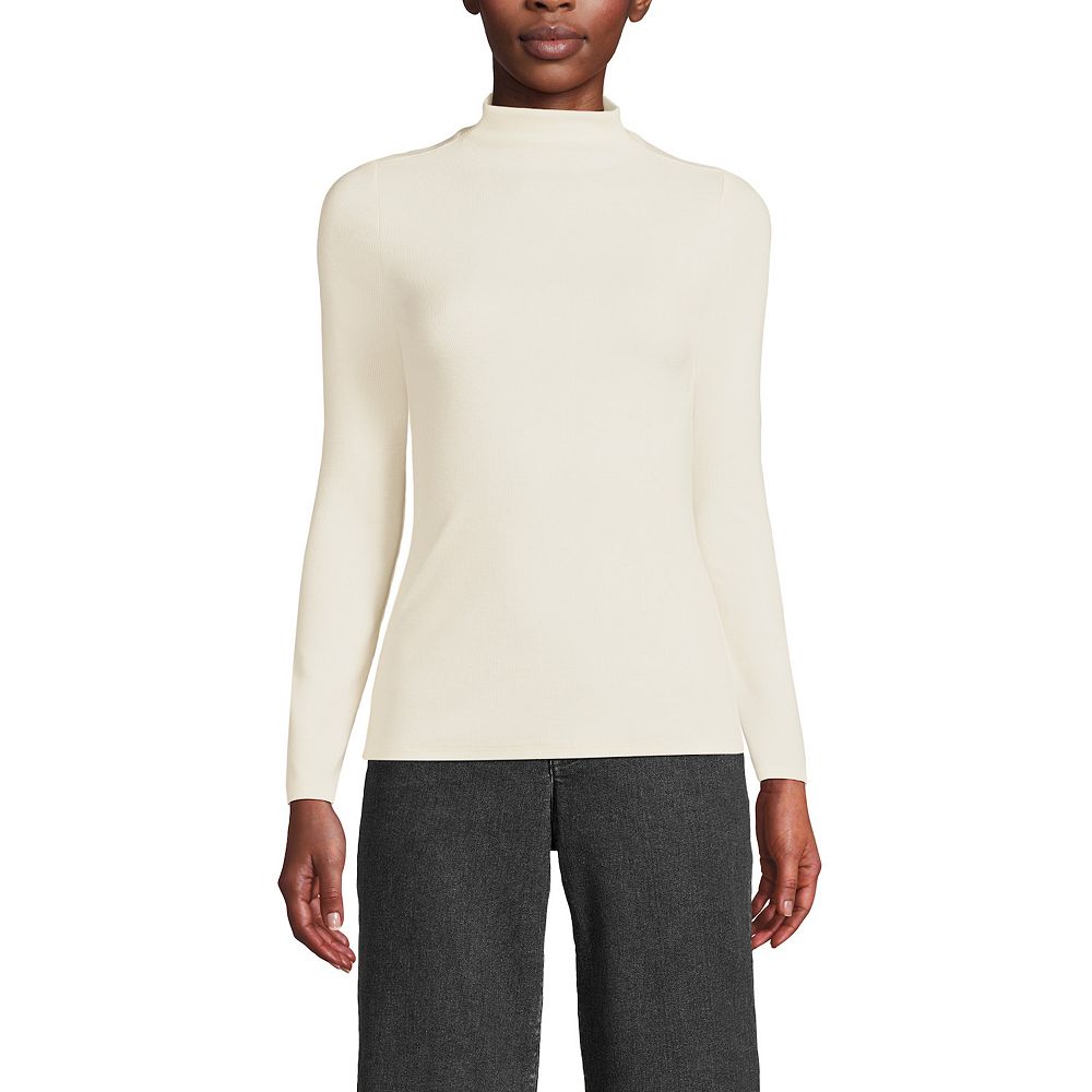 Women's Lands' End Rib Skimming Long Sleeve Mock Neck Top