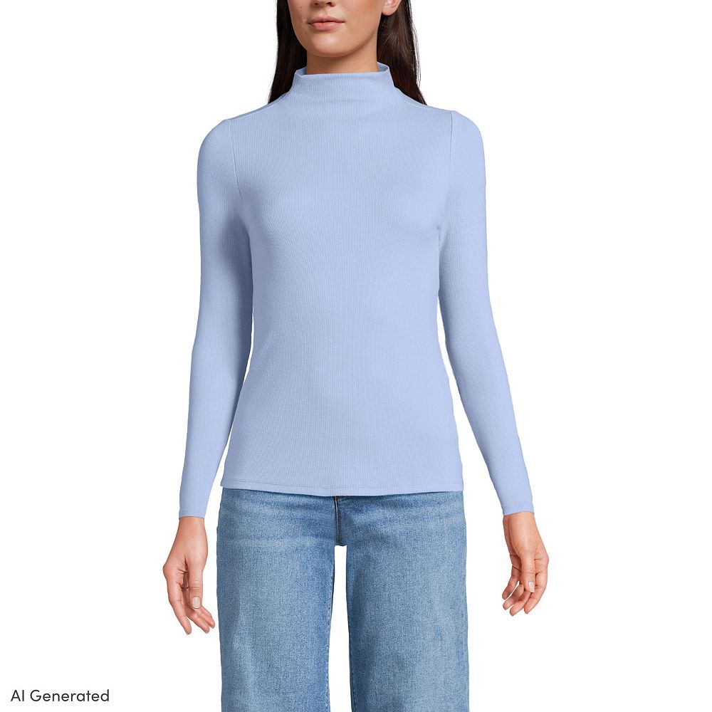 Women's Lands' End Rib Skimming Long Sleeve Mock Neck Top