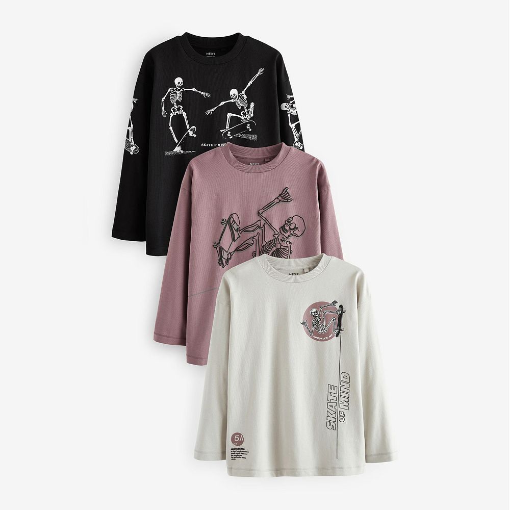 Boys 4-12 NEXT 3-pk. Long Sleeve Skeleton Graphic Tops