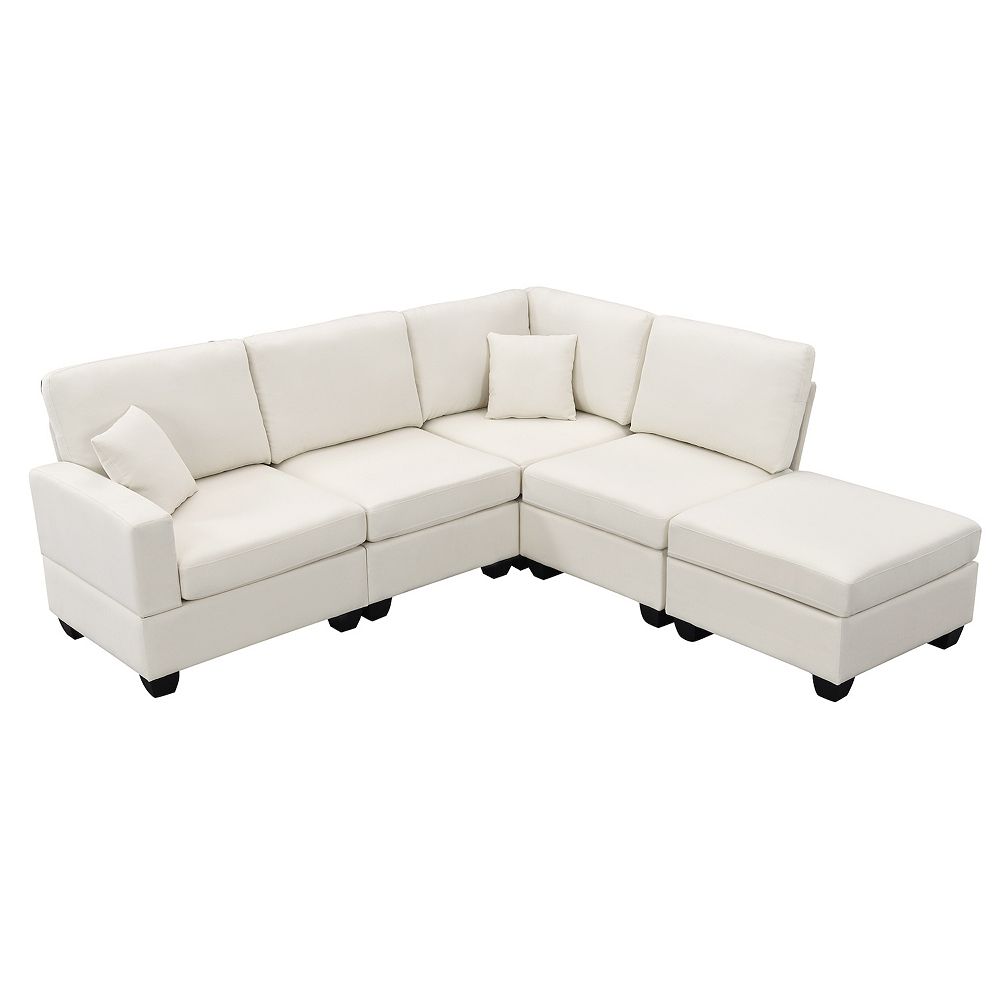Modern Sectional Sofa,5-seat Modular Couch Set With Convertible Ottoman