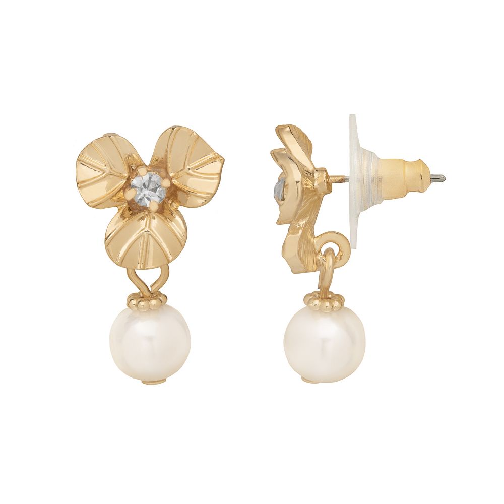 Emberly Gold Tone Flower Simulated Pearl Drop Earrings