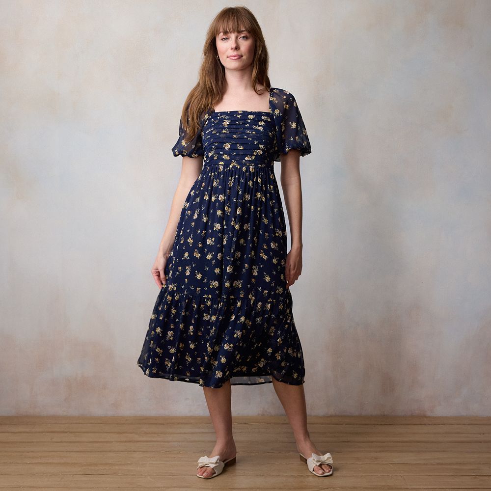 Women's LC Lauren Conrad Square Neck Pleated Bodice Midi Dress