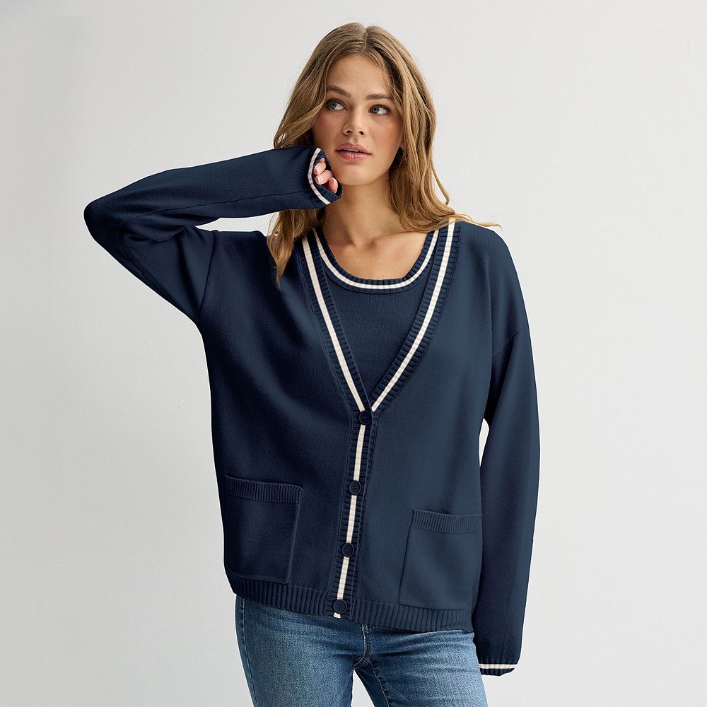 Juniors' Pink Republic Button-Front Cardigan