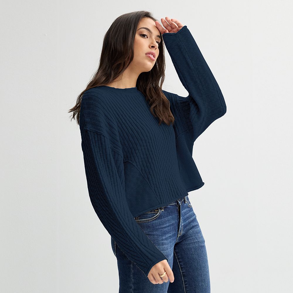 Juniors' Pink Republic Ribbed Jersey Pullover Sweater