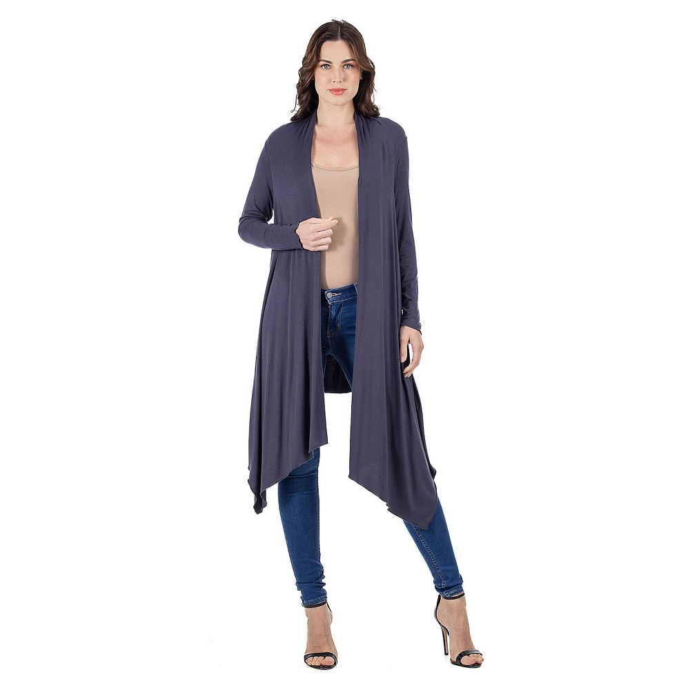 Women's 24Seven Comfort Apparel Extra Long Open Front Cardigan