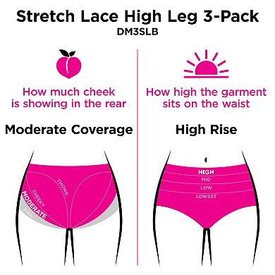 Maidenform Women's Perfect Fit Stretch Lace High Leg Underwear, 3-Pack ...