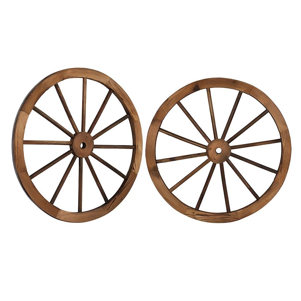 2pcs Old Western Style Garden Art Wall Decor Wooden Wagon Wheel - Brown