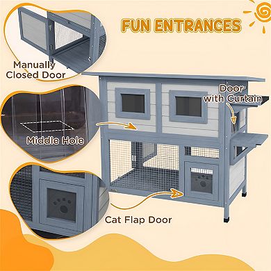 Two-Tier Cat Condo - Spacious Design with Wire Mesh, Windows, and Pull ...