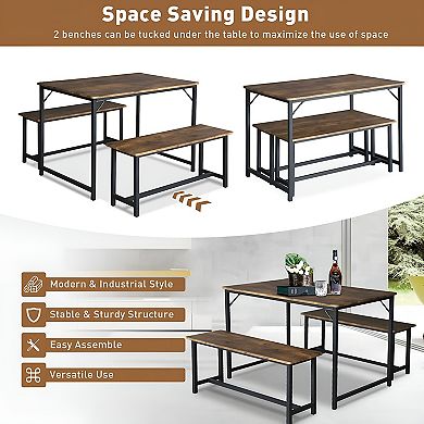 3 Piece Kitchen Table Set With 2 Benches - Perfect for Kitchen and ...