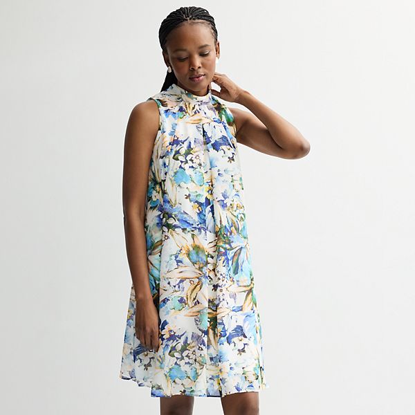 Women's Robbie Bee Mock Neck Chiffon Dress