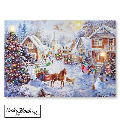 Led Holiday Village Lighted Canvas Picture Wall Epic Art 'Christmas