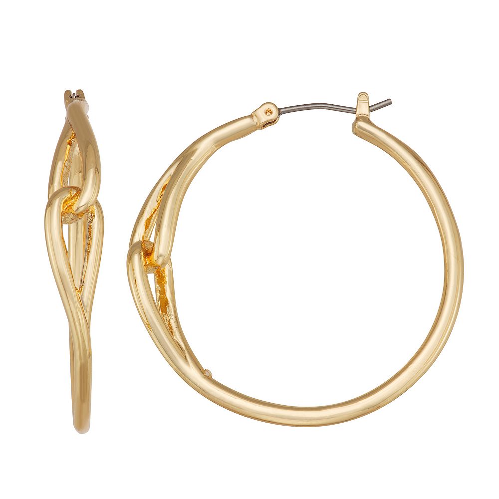Nine West Gold Tone Interlockeing Hoop Click It Earrings
