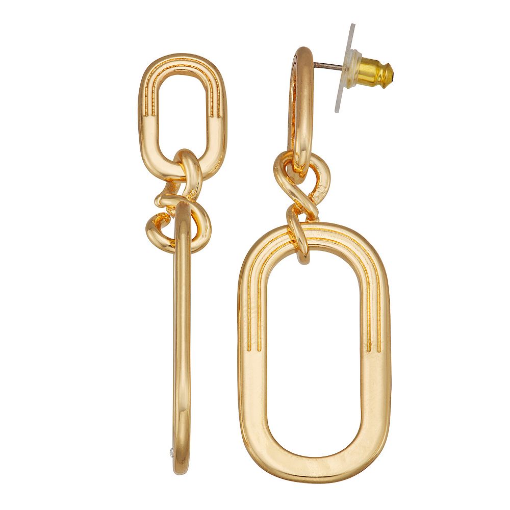Nine West Gold Tone Link Drop Post Earrings