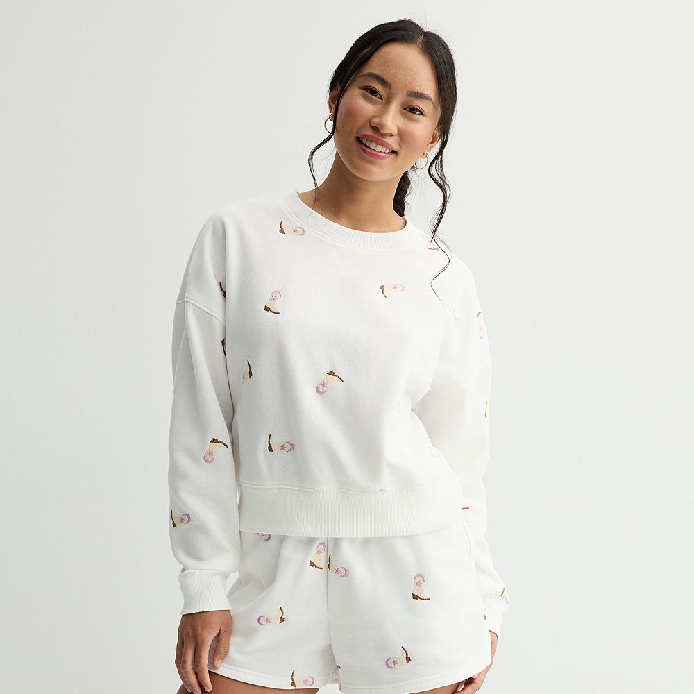 Juniors' Pink Republic Crewneck Fleece Pullover Sweatshirt