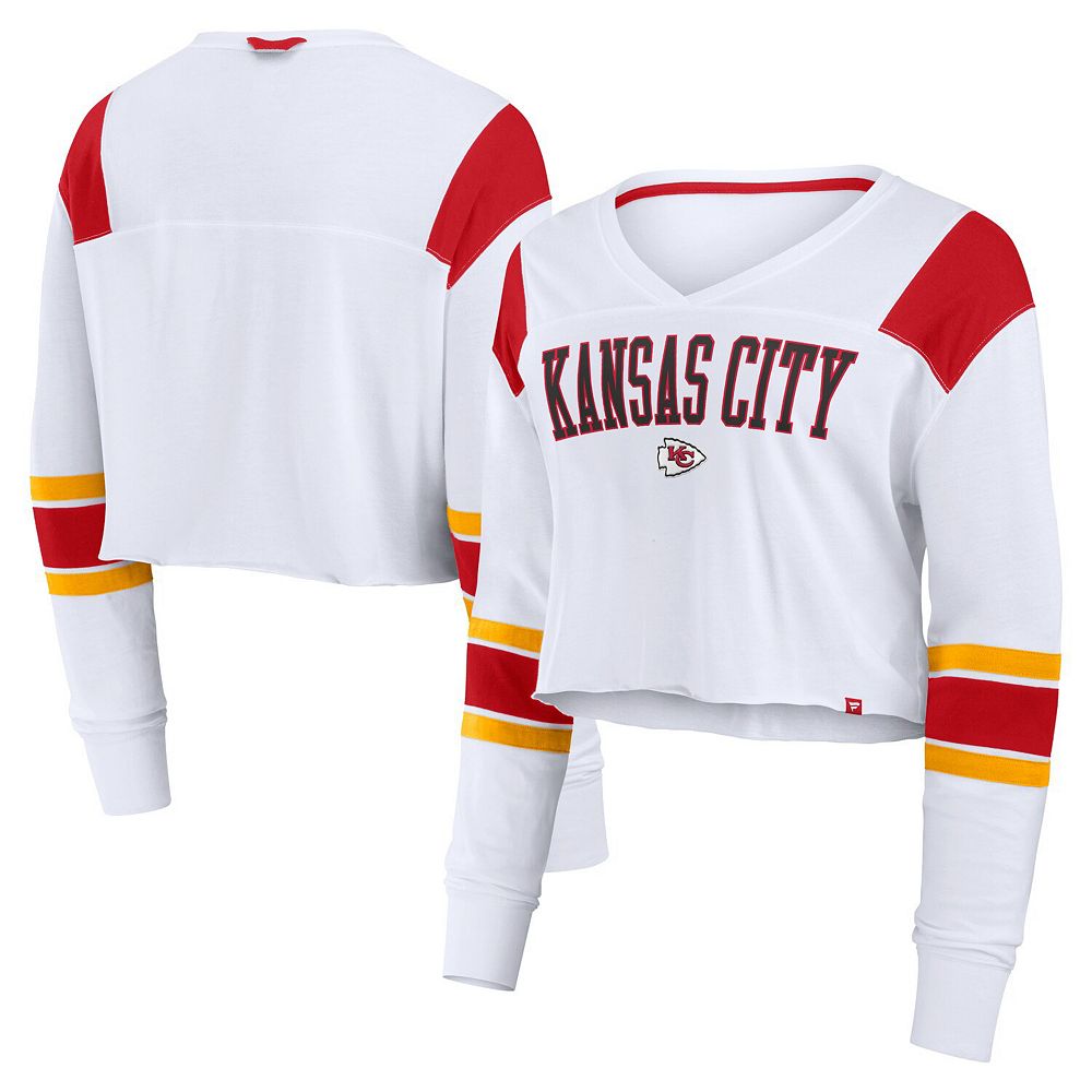 Women's Fanatics White Kansas City Chiefs Stretch Cropped Fashion Long ...