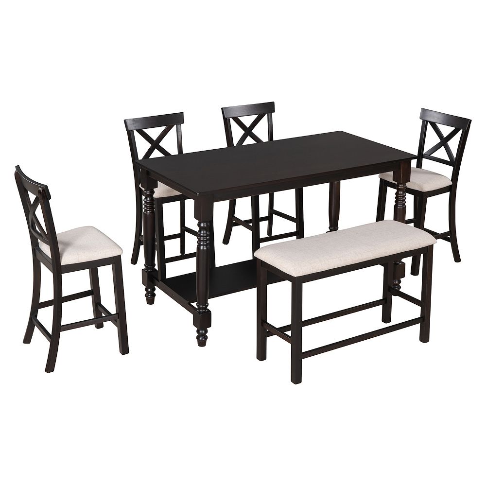Merax 6-piece Counter Height Dining Table Set Table With Shelf 4 Chairs ...