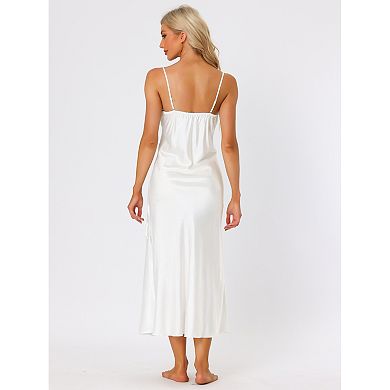 Women's Satin Nightgown V Neck Nightdress Midi Side Slit Casual Dress