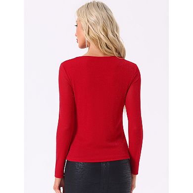 Women's Ruched Cowl Neck Long Sleeves Glitter Praty Club Top