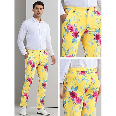 Floral Dress Pants for Men's Flat Front Party Prom Flower Printed Slacks