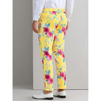 Floral Dress Pants for Men's Flat Front Party Prom Flower Printed Slacks