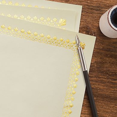 48 Pack Blank Certificate Award Printer Paper Gold Foil Border 8.5" X 11"
